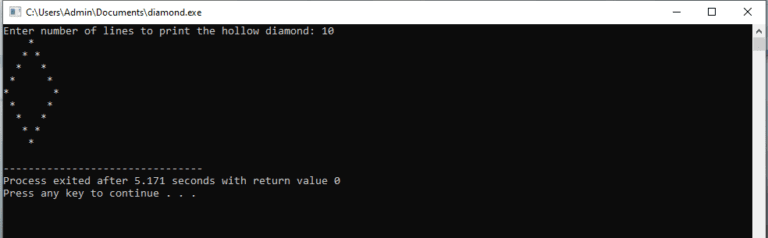 Hollow Diamond Pattern Program in C++ | Code Underscored